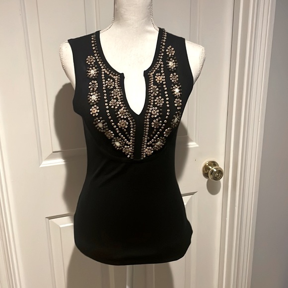 Cache | Tops | Cach Vintage Black Beaded Top | Poshmark